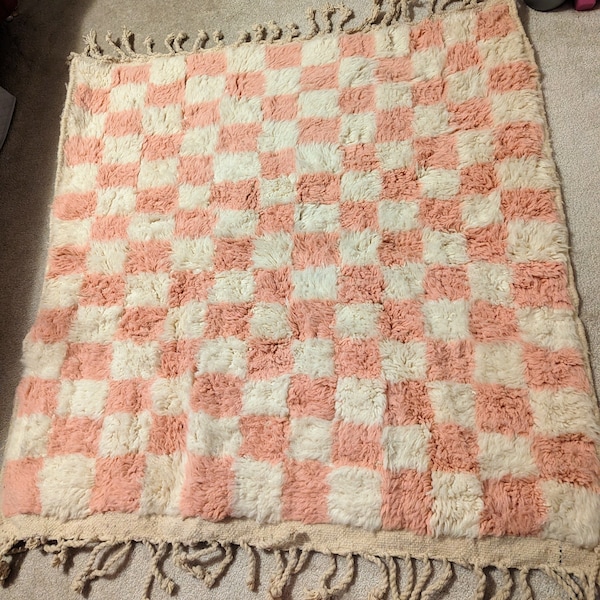 Checkered Pink Rug, Handmade Custom Rug, Pink and White Rug, Moroccan ...