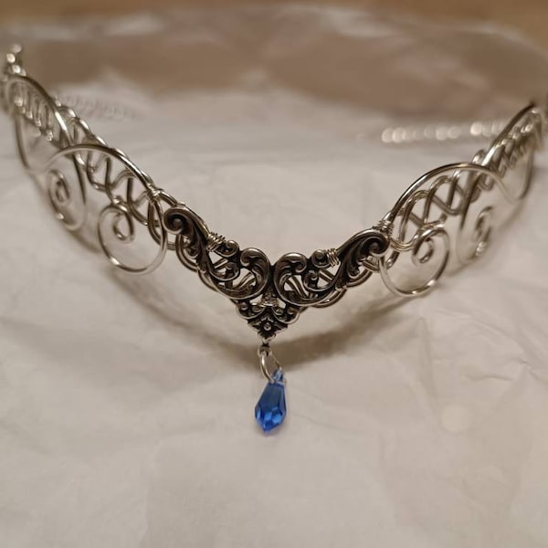 Circlet Bridal Headpiece, Emerald Wedding Tiara, Silver Elven Forehead ...