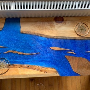 Round Side Table Folding Resin Table With Sea Waves Handmade Epoxy ...