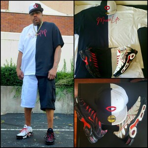 Black and Red Split Adult Tee Two-toned Shirt Two-colored T-shirt Half ...