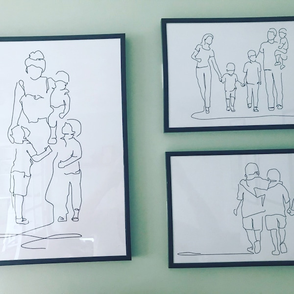 Family Line Art, Line Art, Line Drawing, Family Print, Family Portrait ...