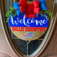12" Buffalo Bills Wood Round Door Sign Welcome to Our Home Billieve ...