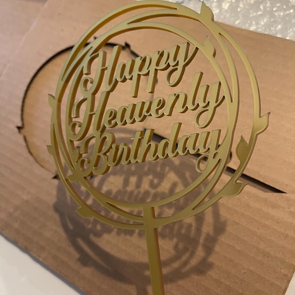 Heavenly Birthday, Cake Topper, Gold Topper, Acrylic, Birthday ...