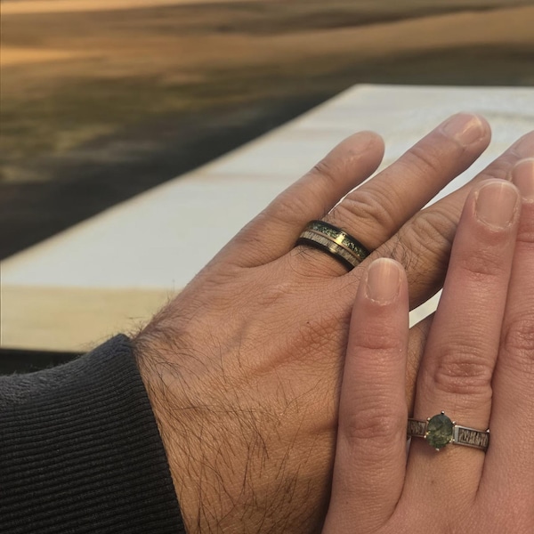 Green Moss Agate Ring, Silver Tungsten Ring, Mens Wedding Ring, Mens ...