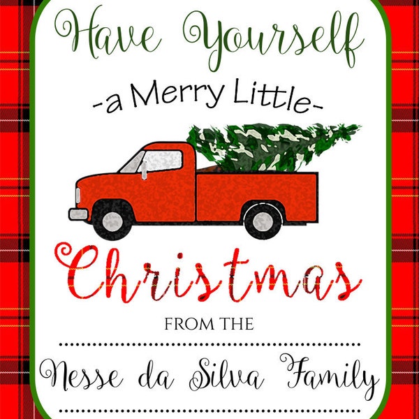 Christmas Red Truck Gift Tags, Flannel Plaid Christmas Cards, Retro ...