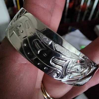 Canadian First Nations, Hand Carved Sterling Silver 1 Orca Cuff ...