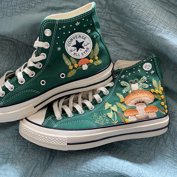 Embroidered Converse Mushroom, Frog, Converse Embroidery Mushroom ...