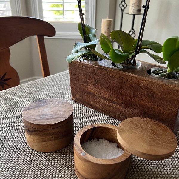 Acacia Wood Salt Cellar, Personalized Salt Cellar, Custom Salt Cellar ...