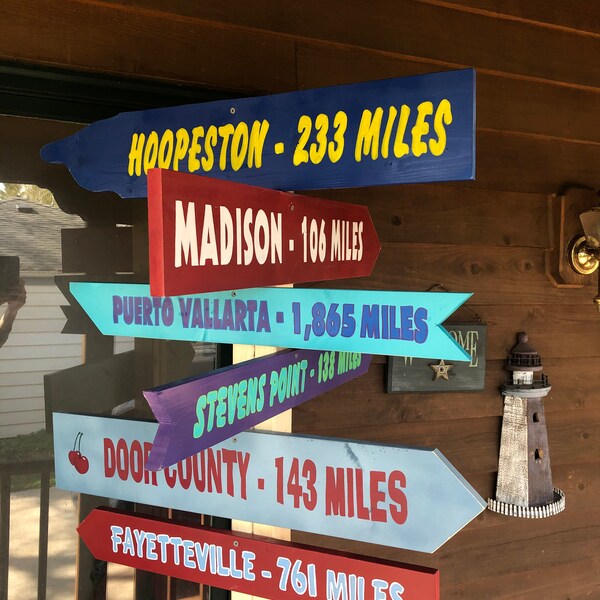 6 Hand Painted Wood Directional Signs Destination Sign Arrow Sign ...