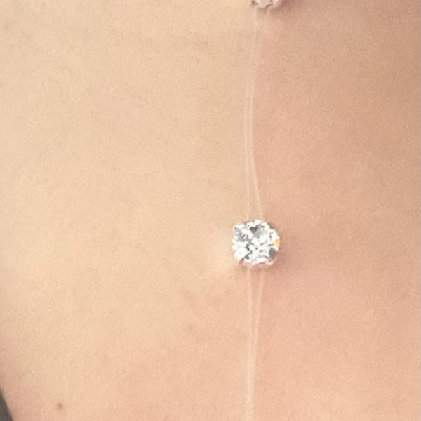 Invisible Triple Solitaire Necklace 6mm - Silver/gold - Transparent ...