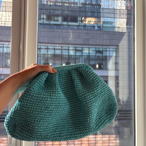 Blue Handmade Dumpling Bag | Teddy Pouch Crochet Bag | Gift for Women ...