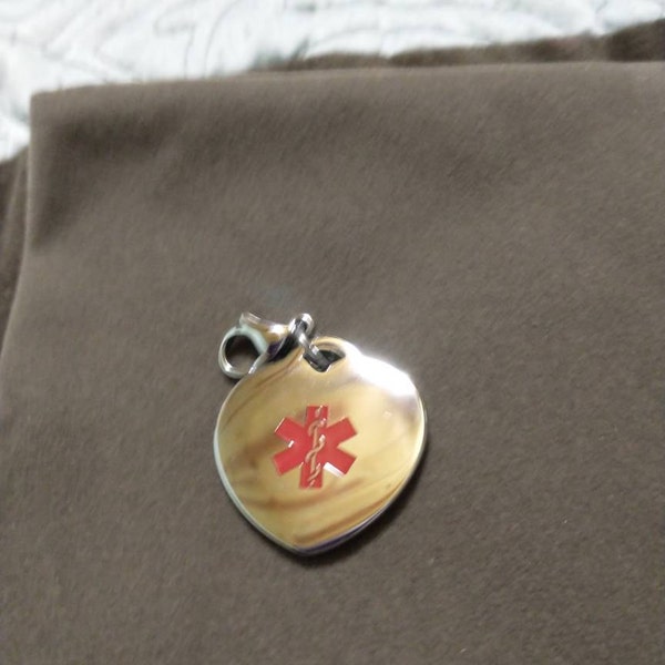 CUSTOM ENGRAVE - Silver or Rose Gold Stainless Steel Medical ID Heart ...