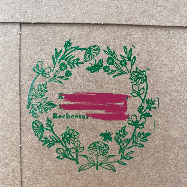 BOTANICAL GARDEN SERIES, Flower Wreath Address Stamp, Floral Address ...