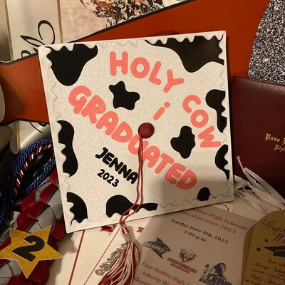 Printed Cow Lovers Grad Cap Topper, Country Girl Personalized Grad Cap ...