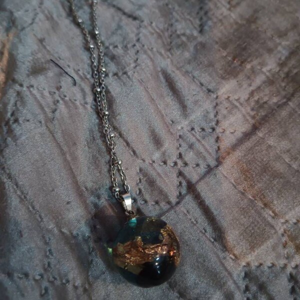 Night Sky Resin Orb Necklace: Copper Flakes Galaxy Pendant - Etsy