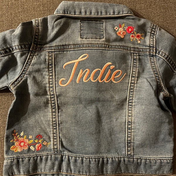 Personalized Name Girls Denim Jacket - Custom Floral Embroidered Denim ...