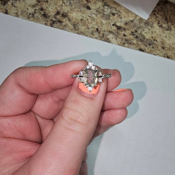 Sea Vintage Green Moss Agate Ring Sterling Silver Ring Natural Agate ...