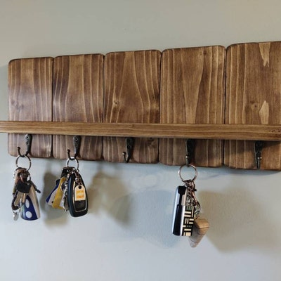 Rustic Reclaimed Wood 4 Hook Key Holder With Shelf 7 Colour Options - Etsy
