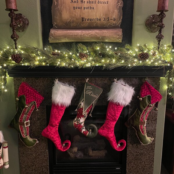 Navy Blue & Gold Brocade Elf Toe Stocking With Gold Trim - Etsy