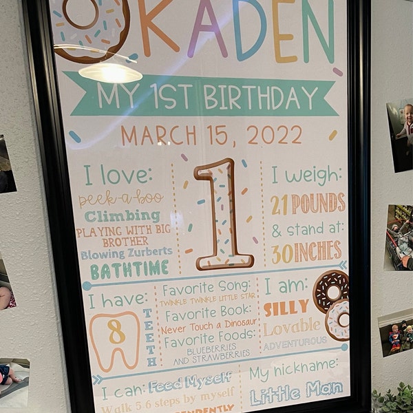Boy Donut 1st Birthday Sign, Donut First Birthday Poster, Donut First ...
