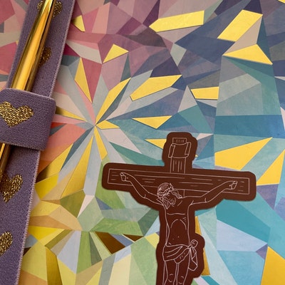 Crucifix Sticker, Jesus on Cross Sticker, Christian Sticker, Catholic ...