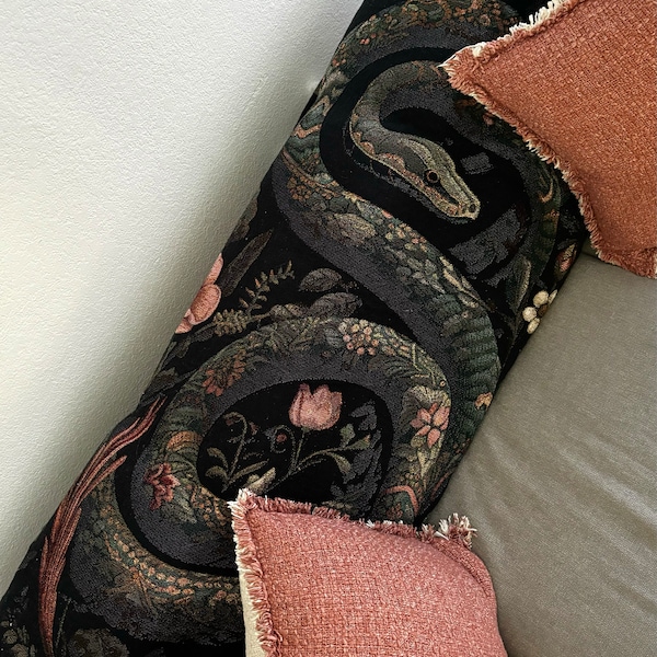 Floral Snake Woven Throw Blanket: Dark Botanical Snake Woven Tapestry ...