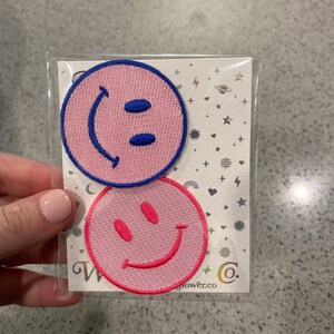 Smiley Face Iron on Patch Embroidered Patches for Jackets Yellow Pink ...