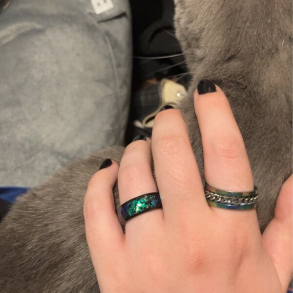 Green Blue Opal & Abalone Fragment Inlay Men's Unique Promise Ring ...