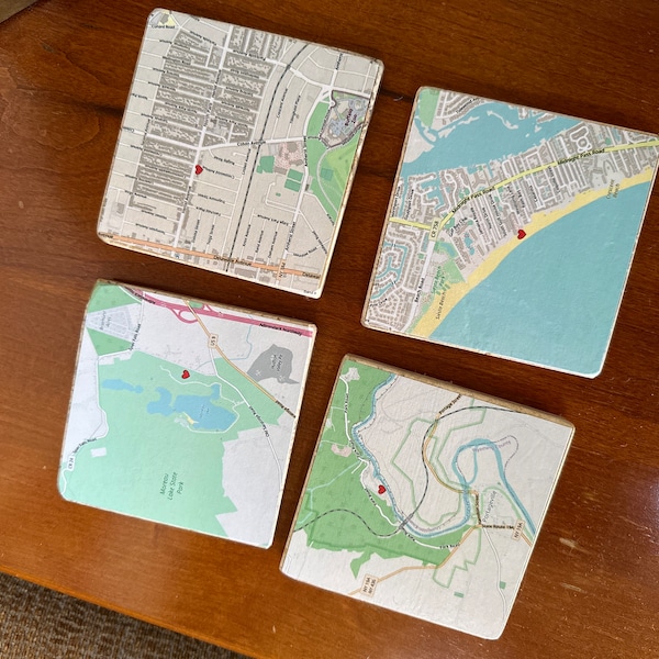 Custom Vintage Map Coasters Personalized Coasters Custom Coasters ...