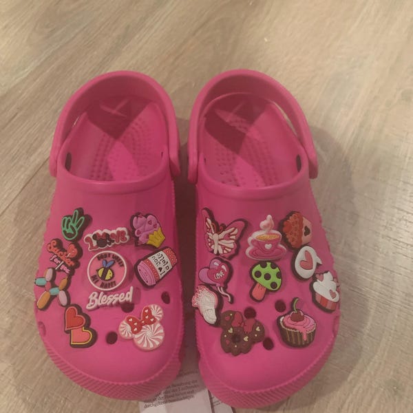 New Trending Pink and White Croc Compatible Shoe Charms, Clog Charms ...