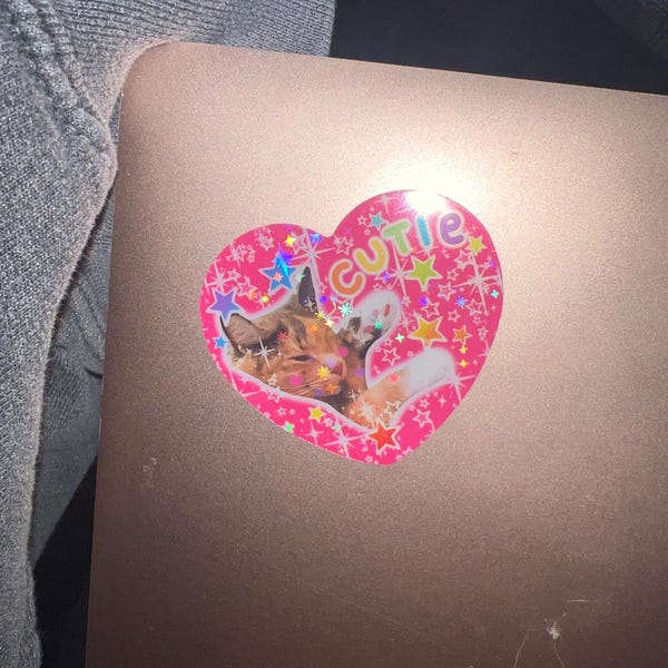 Y2K Cat Sticker Kitty Heart Sparkly Glitter Rainbow Stars Kawaii - Etsy