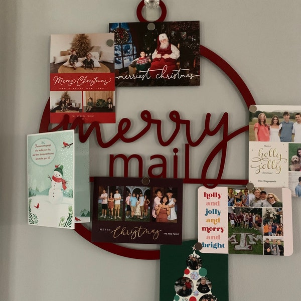 Merry Mail Christmas Metal Sign, Christmas Card Photo Holder, Holiday ...