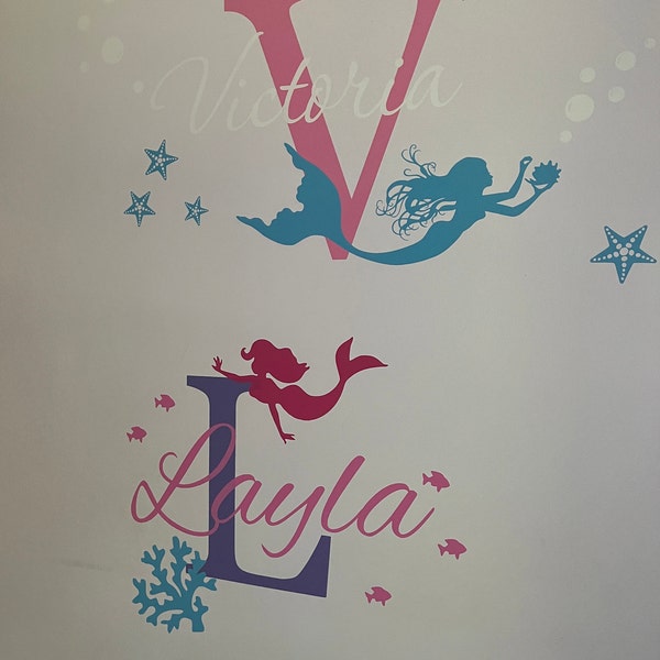 Personalized Name Mermaid Wall Decal - Custom Name Mermaid Wall Sticker ...