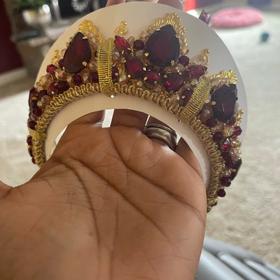 Red and Gold Crown Birthday Crown Red Tiara for Women Ruby Crown Gold ...