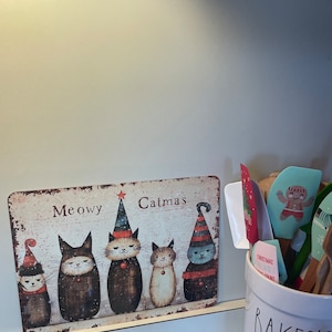 Primitive Christmas Cats Wall Art Meowy Catmas Metal Sign Decoration ...