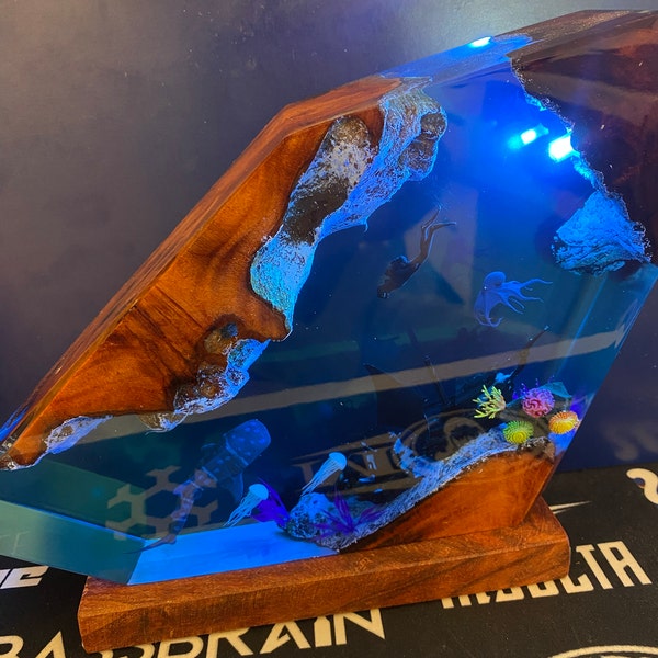 Whale Shark and Octopus Night Light, Epoxy Resin Wood Rustic, Home ...