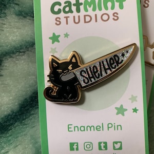 Pronouns Stabby Cats Hard Enamel Pins Be Gay Do Crime LGBT Pronouns Cat ...