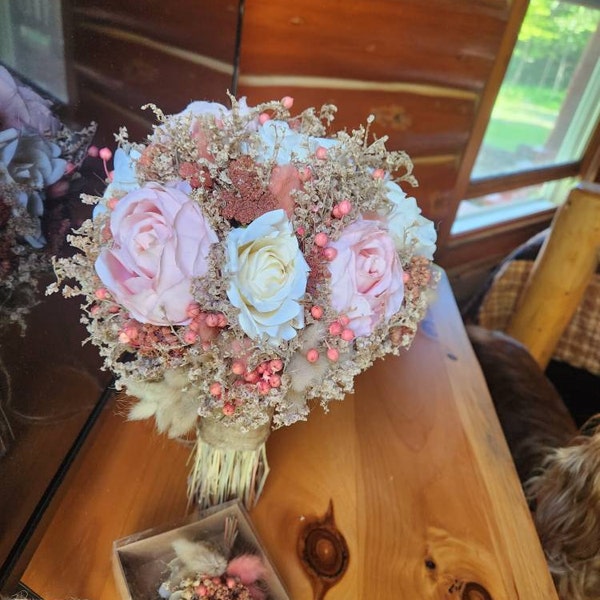 Salmon, Dusty Rose and White Wedding Bouquets Bridal Bridesmaids ...