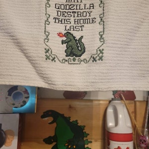 May Godzilla Destroy This Home Last Embroidered Kitchen Towel | Etsy