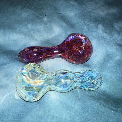 Yellow and Blue Fumed Glass Pipe Handmade Unique Golden Heady - Etsy