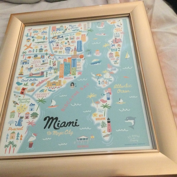MIAMI FL Map Art Wall Decor | City Map Miami Florida | Art Print Poster ...