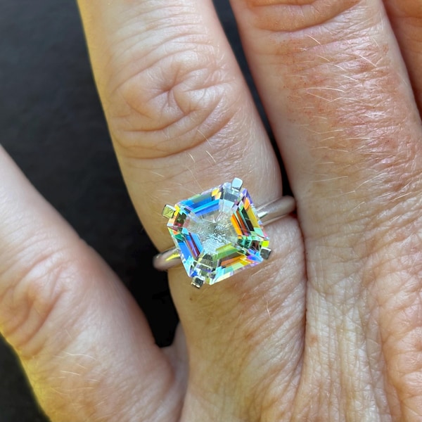 Magical Mystic Topaz Ring, Asscher Cut Stone, 925 Sterling Silver Ring ...
