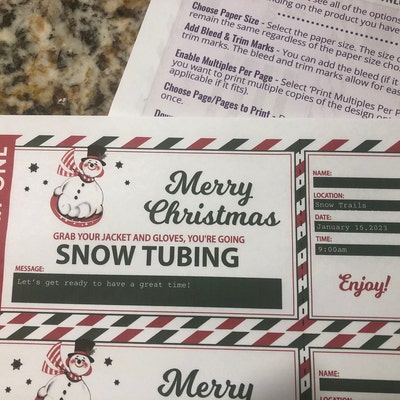 Snow Tubing Ticket Editable, Christmas Gift, Sledding Ticket Printable ...
