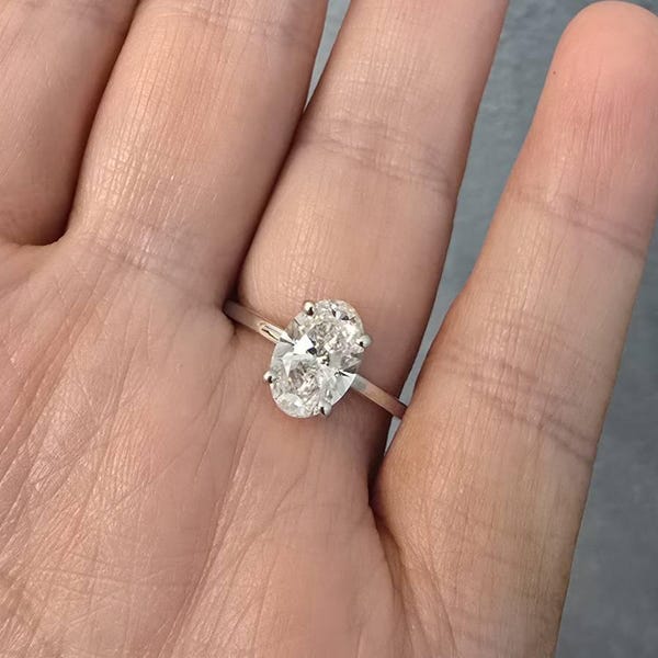 Oval Shape Moissanite Engagement Ring Solitaire Four Prong Set Bridal ...