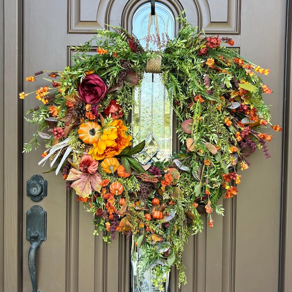 Rustic Fall Wreath for Front Door, Neutral Autumn Farmhouse Wreath With ...