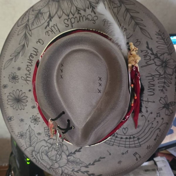 Sunflower Cut Out Wide Brim Fedora Hat | Flower Floral Neutral Cowgirl Lainey Wilson - Etsy