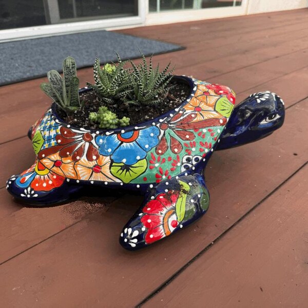 Talavera Sea Turtle Large Planters Beautiful Colors Outdoor Won’t Fade ...