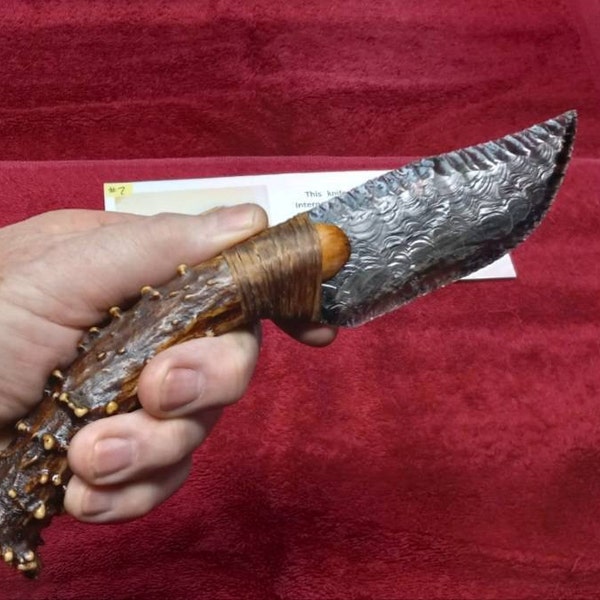Large Knapped Glass Bowie Knife With Deer Antler Handle Flint Knapping ...