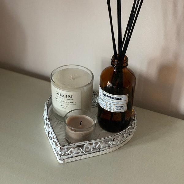 White Metal Shabby Chic Heart Tray, Boudoir, Bedroom Decor, Dressing ...