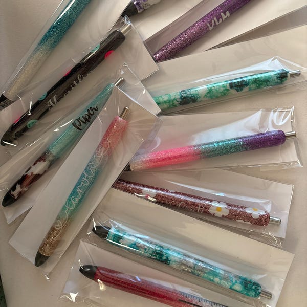 Personalized Spring /flowers Epoxy Glitter Black Ink Pen: Refillable - Etsy